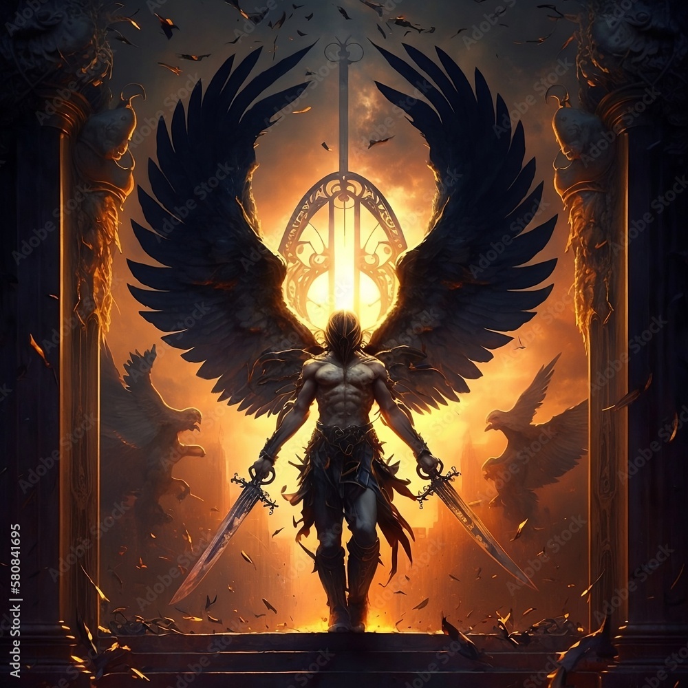 Dark angel with swords guarding the entrance of another realm. Created ...