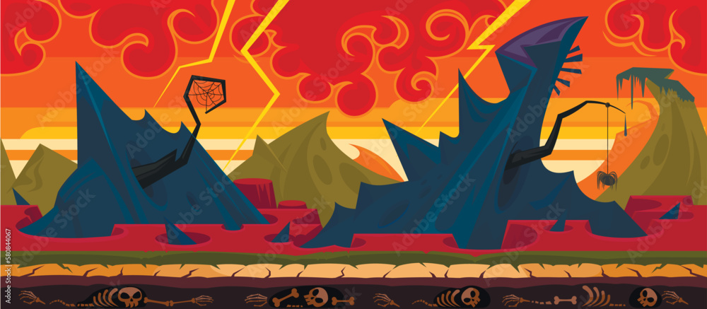 Background for computer game, hell level. Seamless background. Vector ...