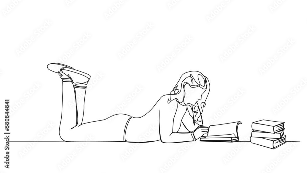animated continuous single line drawing of woman on floor in prone ...