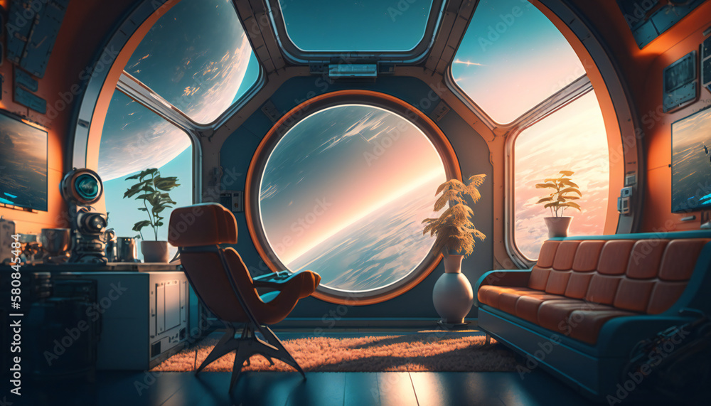 Office in Space station with a view into space - Space wallpaper ...