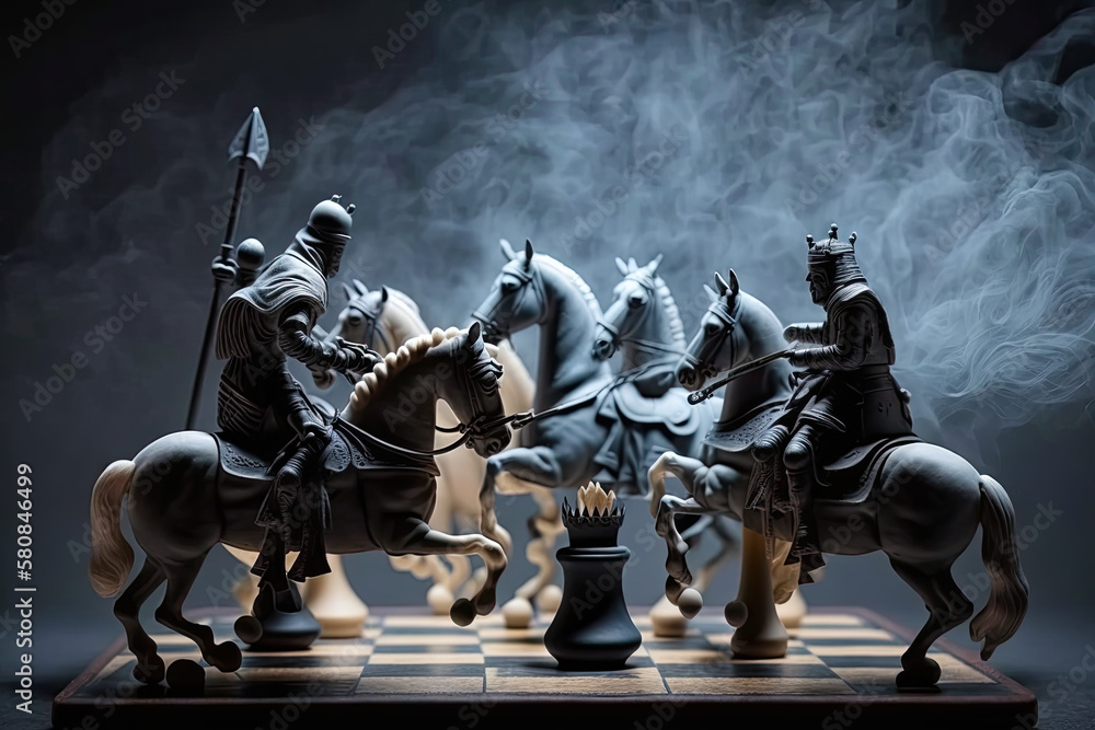 Medieval battle scene with cavalry and infantry on chess, generative ...