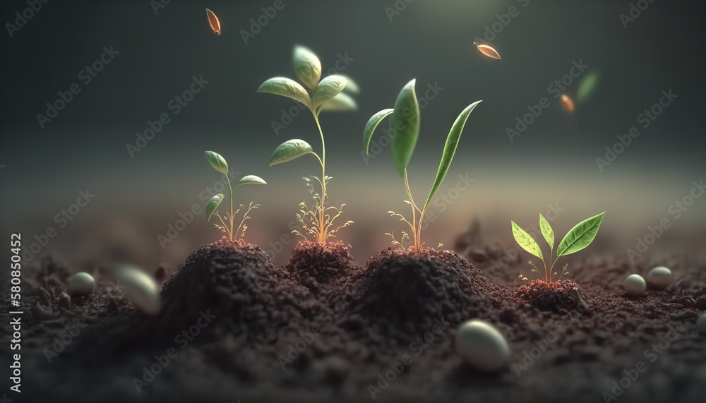 Seedlings growing from the ground, Germinating seeds of various ...