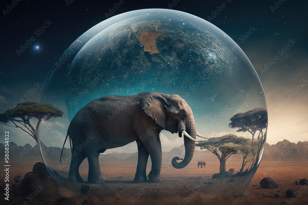 dreamlike and reality-bending background with elephant. Illustration AI ...