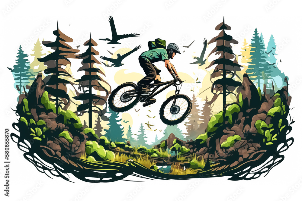 imagine mountain Bike downhill cartoon Extreme Sports in Nature white ...