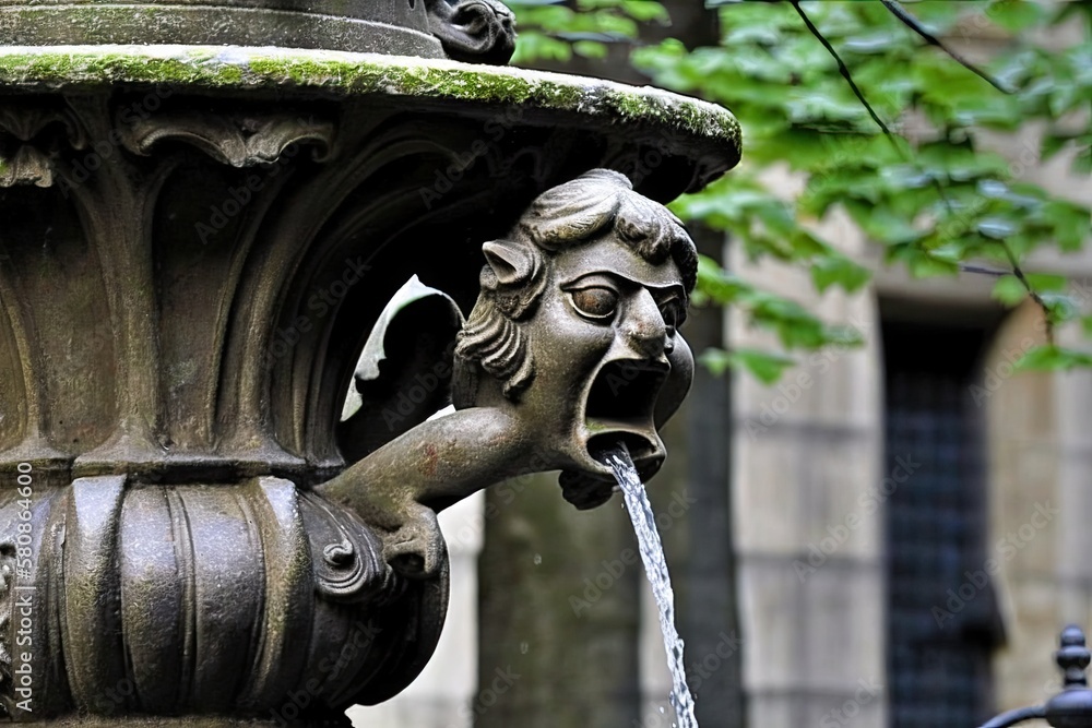 rainwater flowing through a complex system of ancient stone pipes and a ...