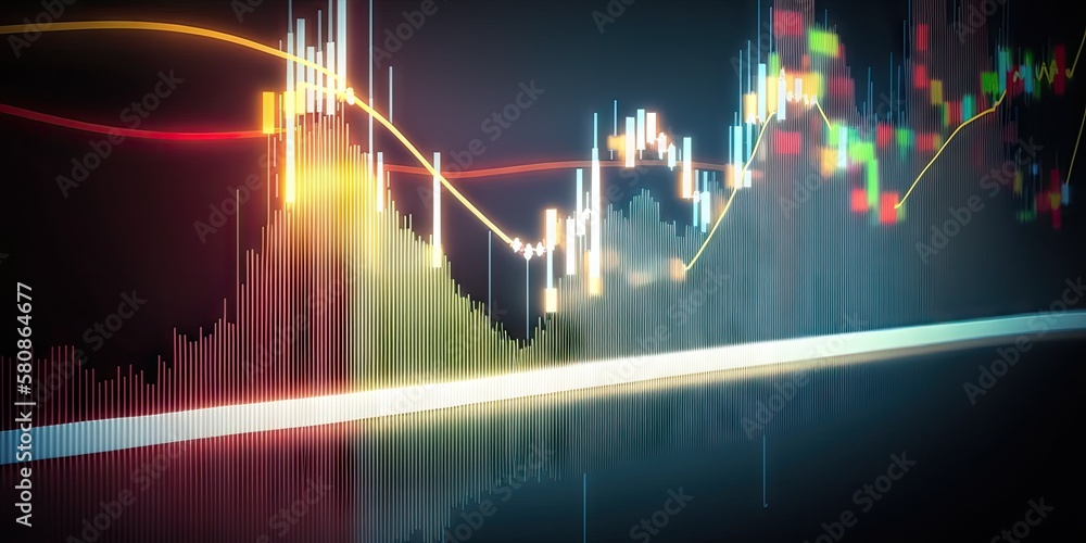 stock market investment graph with indicator and volume data ...