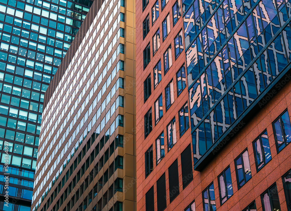 Colorful facades of commercial buildings in Frankfurt am Main, Germany ...