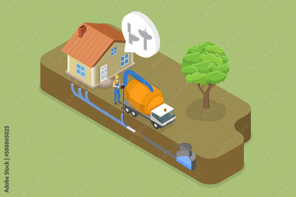 3D Isometric Flat Vector Conceptual Illustration of Sewer Cleaning ...