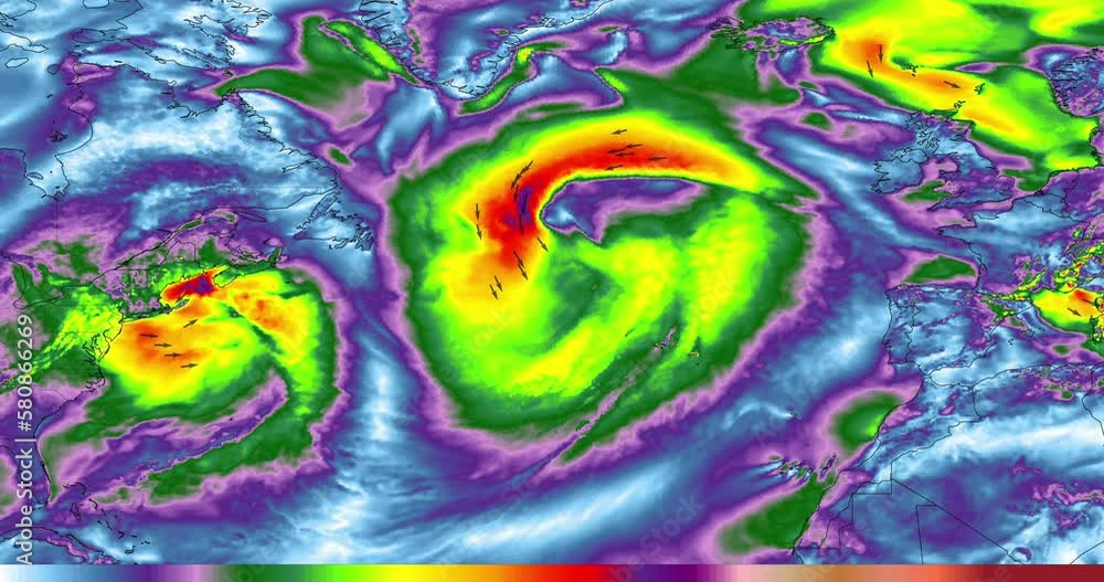 Vidéo Stock A storm in the Atlantic Ocean. The wind blows in circular ...