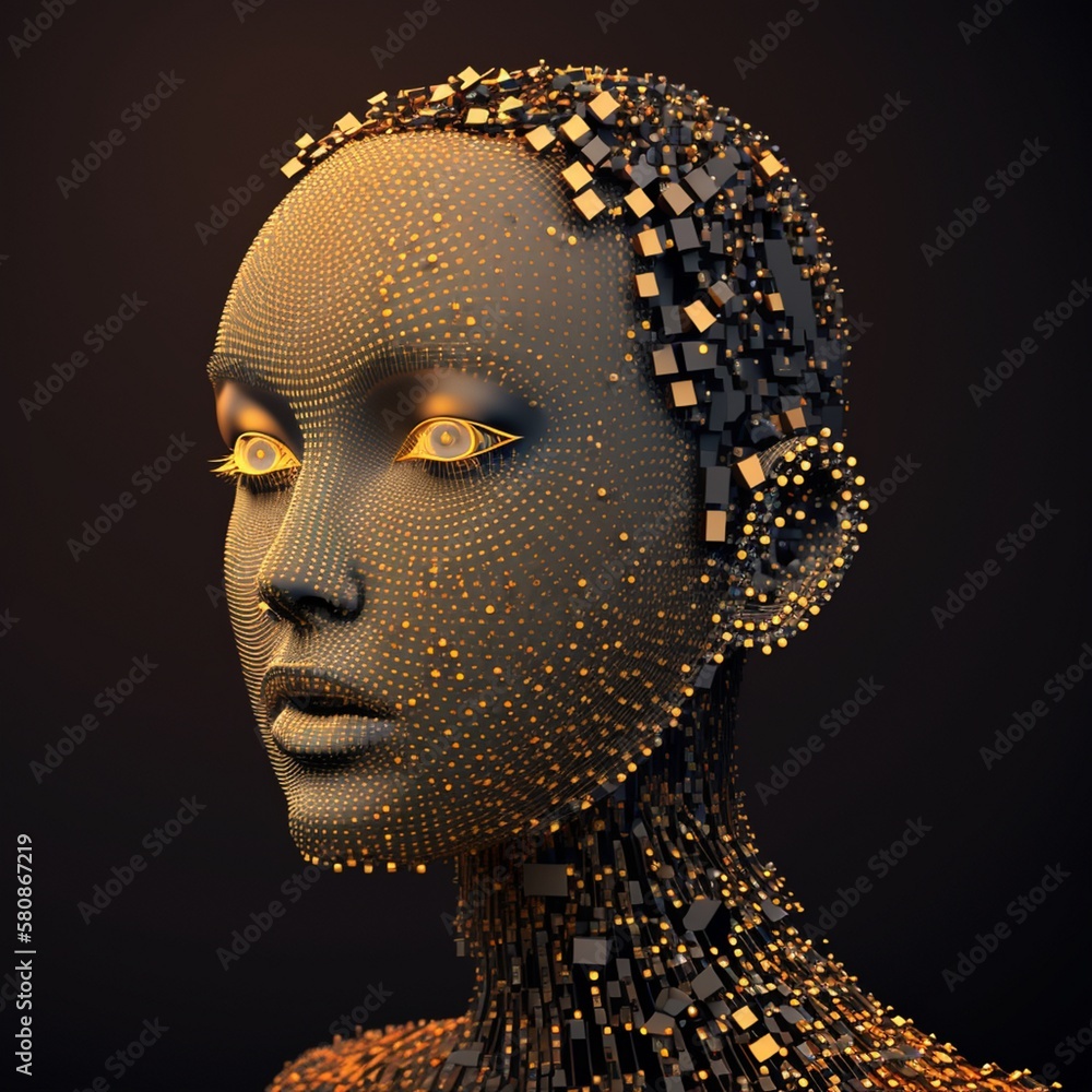 futuristic 3D AI female , made of pixels , neon , generative AI Stock ...