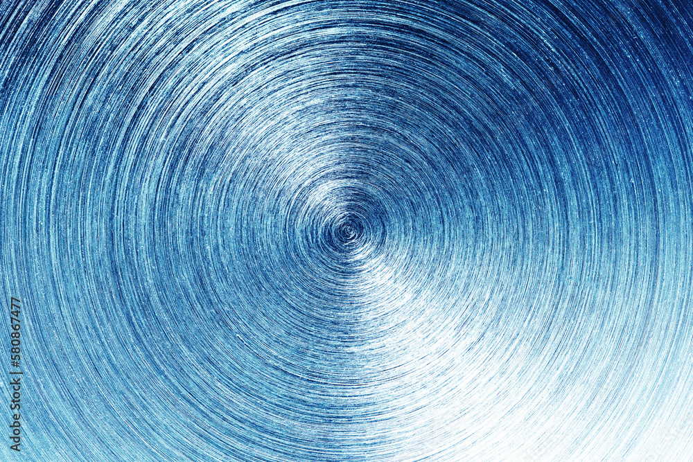 Round vinyl look. Blue metal lines. Scratched shiny surface. Rotate ...