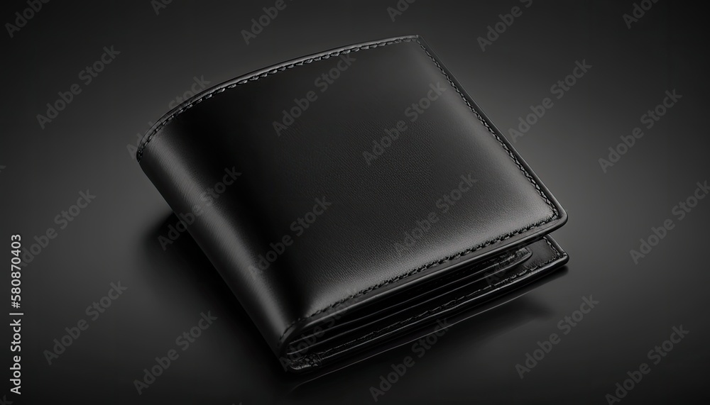 A sleek black leather wallet, isolated on a white background. The ...
