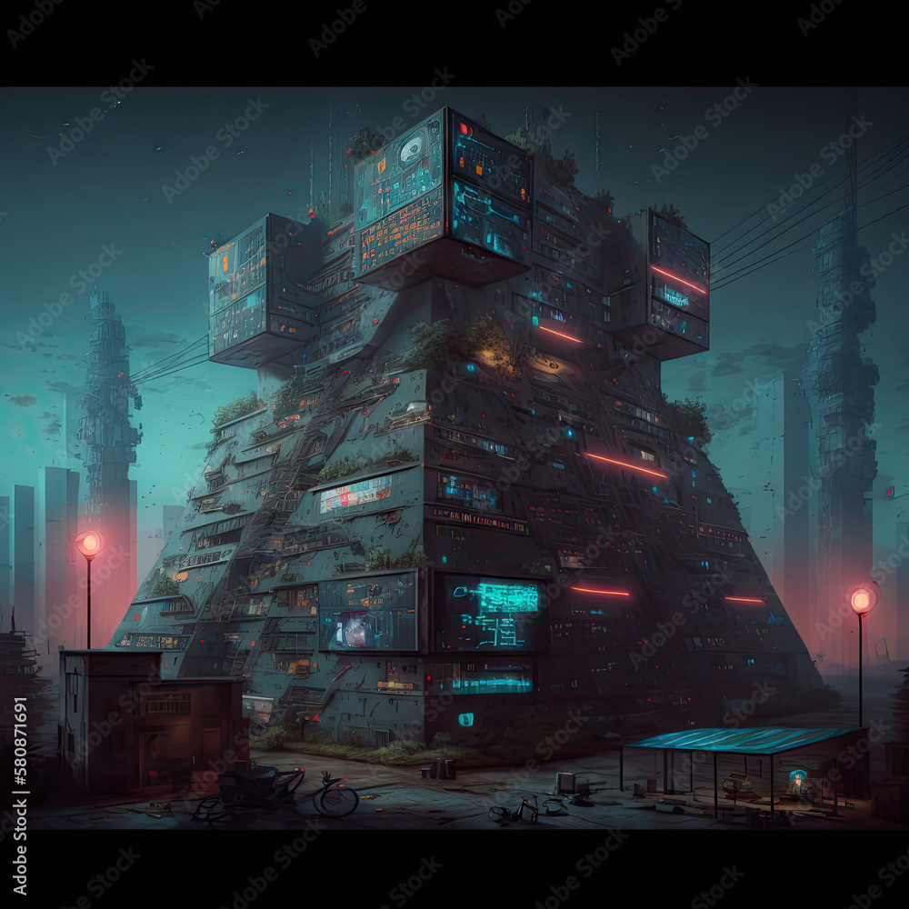 Cyberpunk High-Rise: Futuristic Apartment Complex Towering Above the ...