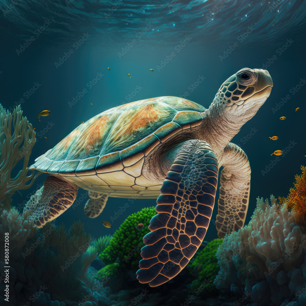 Captivating 4K Image of a Majestic Sea Turtle Gliding Through the Ocean ...