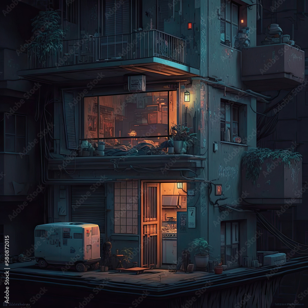 Brutalist Japanese Slum Apartment Captured by 3D Side Camera in High ...