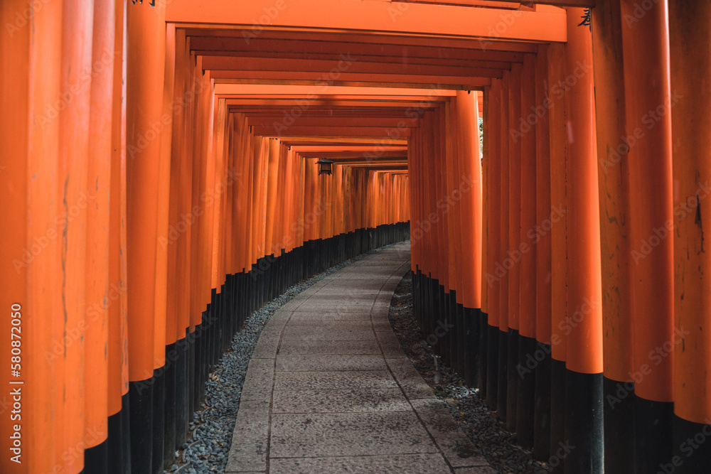 Beautiful Pathway of Red Tori Gates in a Japanese Temple in Kyoto Stock ...