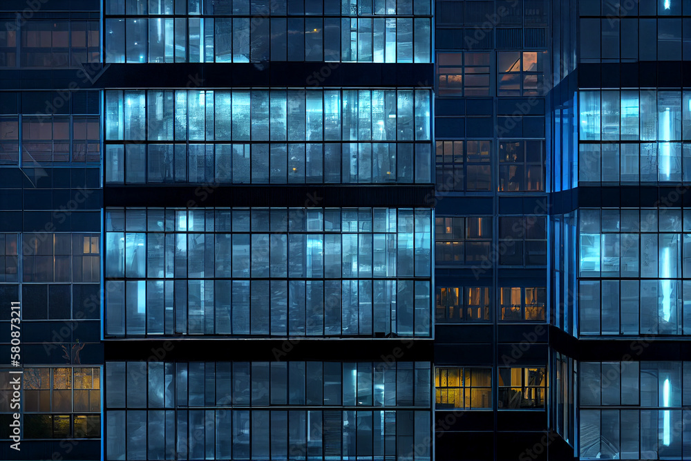 Corporate building at night - business concept. Glass wall office ...