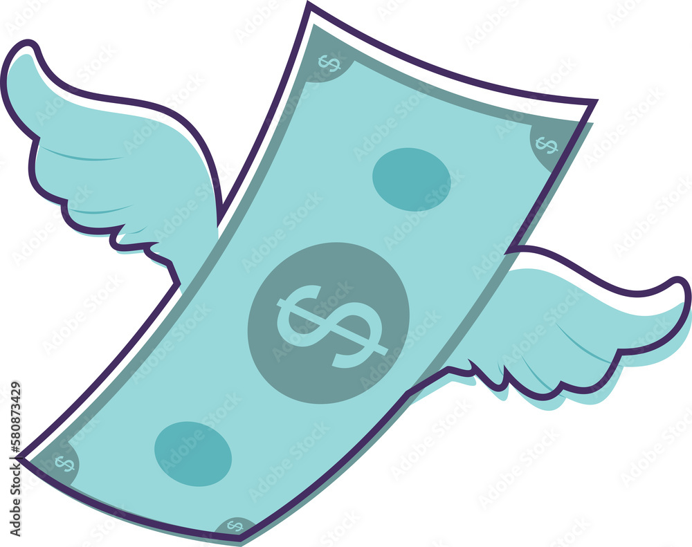 Blue and white money with wing logo line art icon design isolate object ...