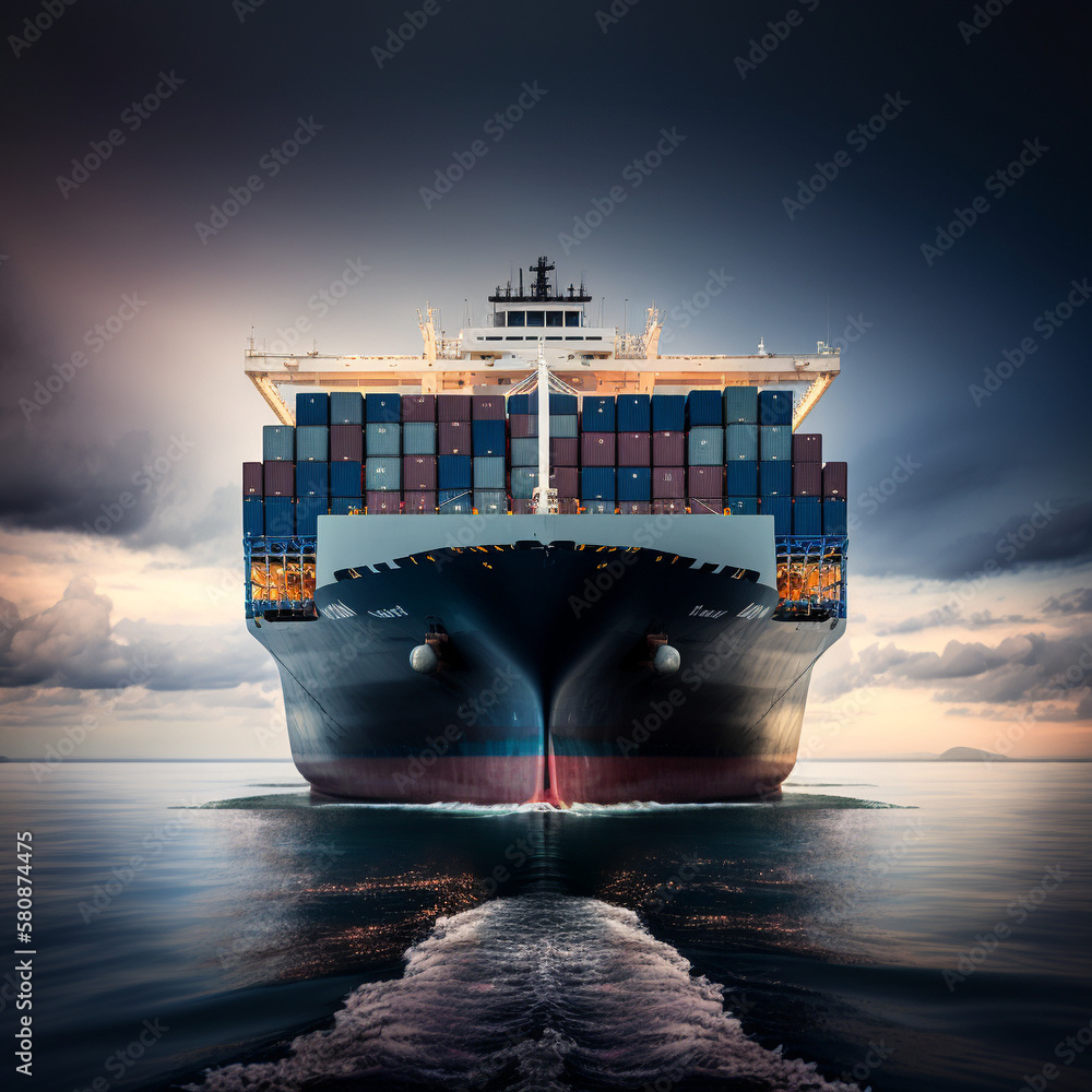Cargo ship delivers cargo across the ocean. Cargo shipping ...