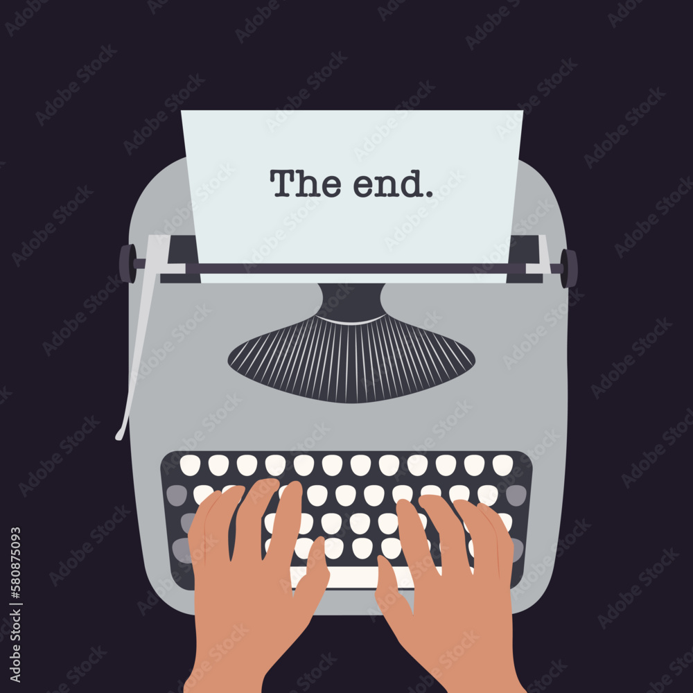 The End typing on a typewriter vector illustration background Stock ...