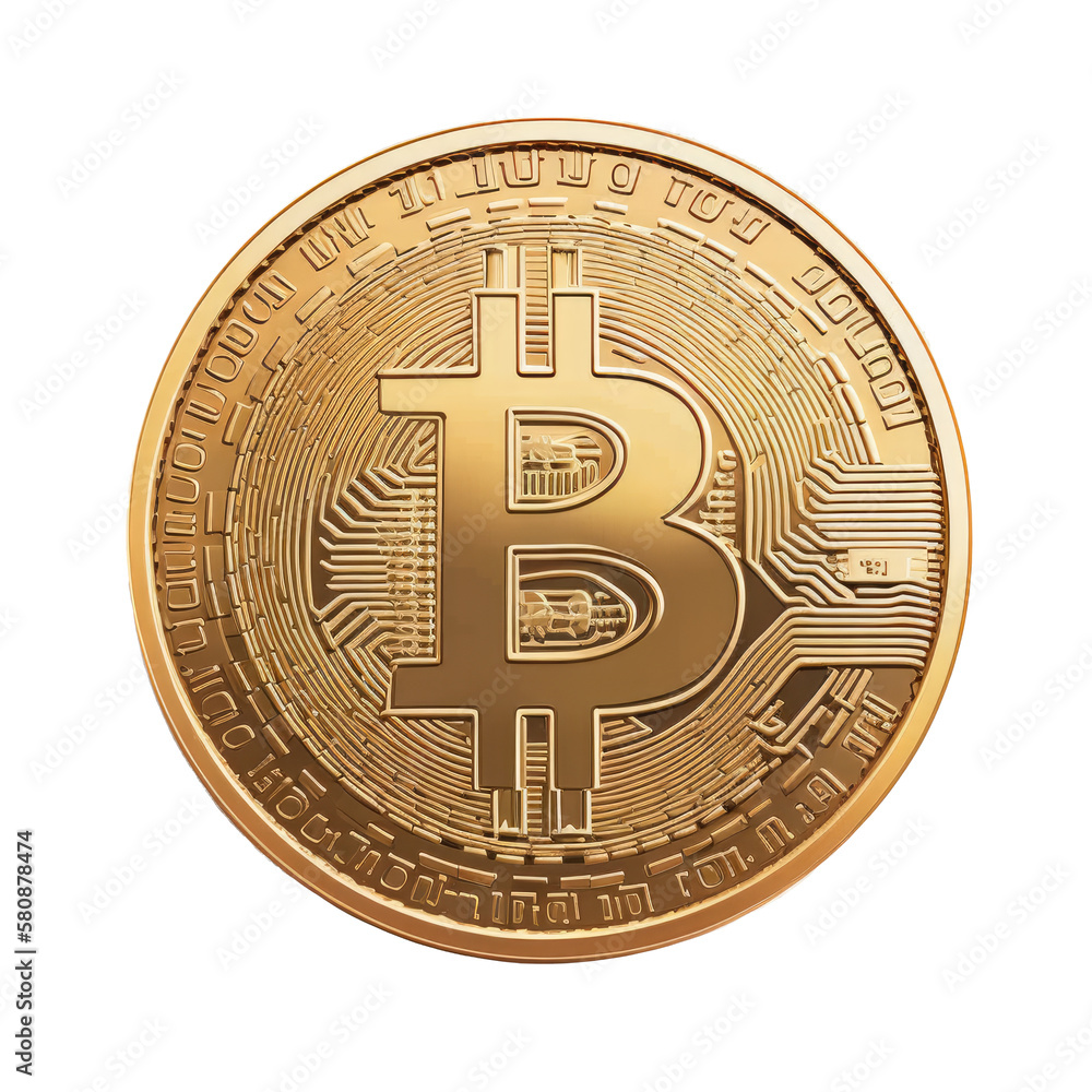 Golden bitcoin coin, png stock photo file cut out and isolated on a ...
