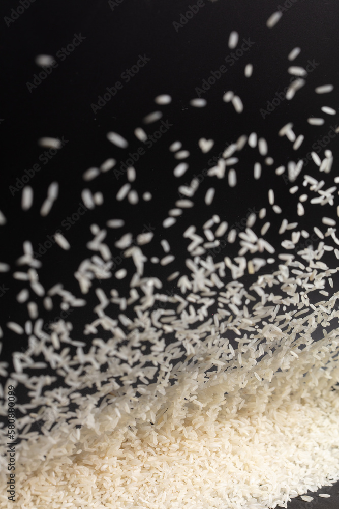 Japanese Rice flying explosion, white grain rices explode abstract ...