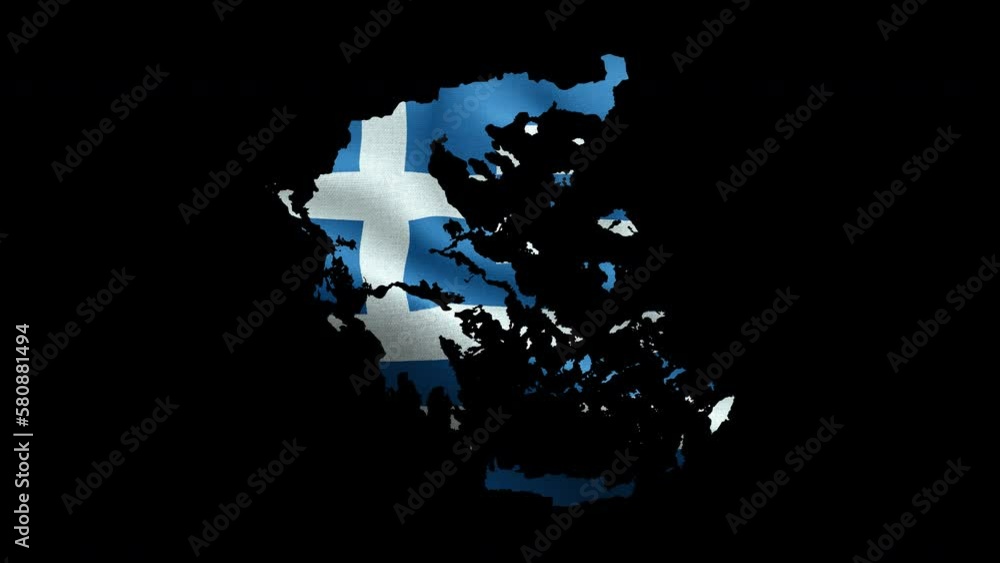 4K waving national flag of Greece on the map. Loop alpha channel ...