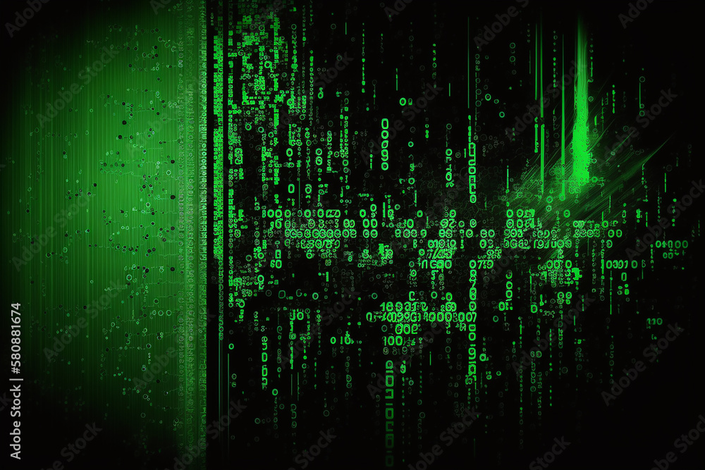 Matrix digital background with the structure of light green numbers and ...