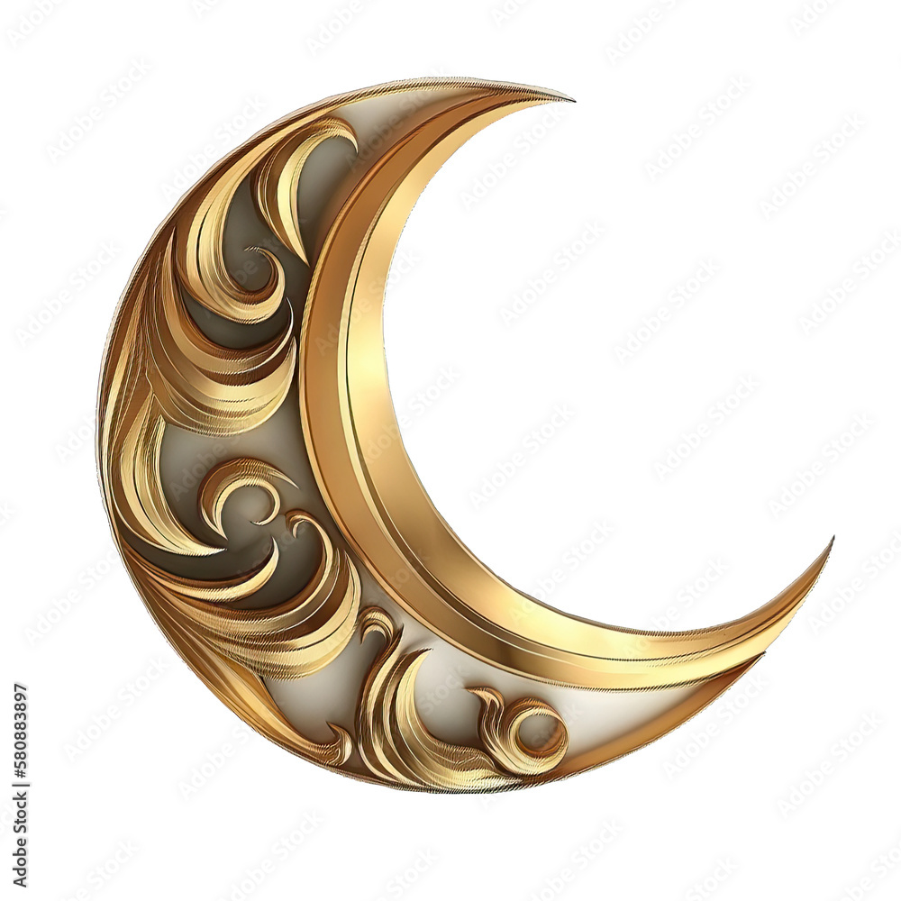 Arabesque moon isolated on transparent background. Arabic gold vintage ...