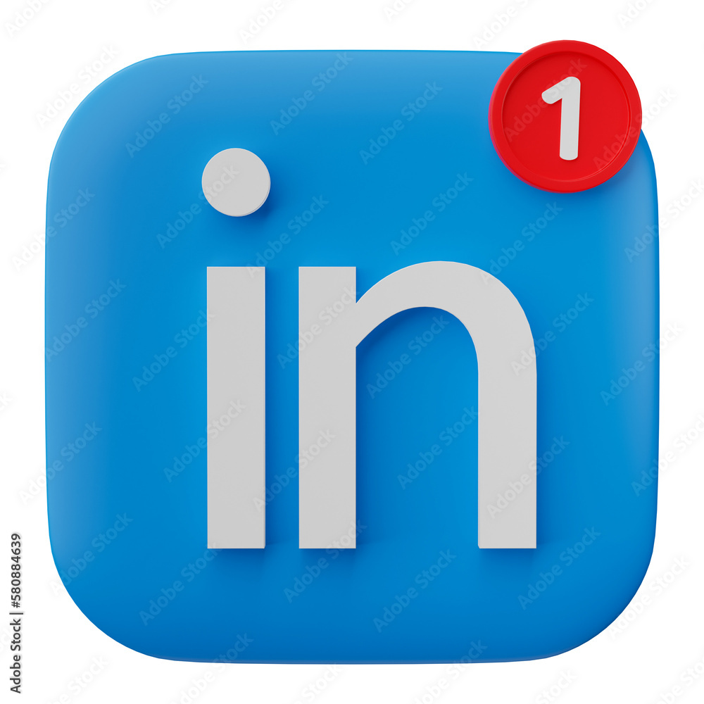 3D linkedin logo icon with new notification isolated on transparent ...