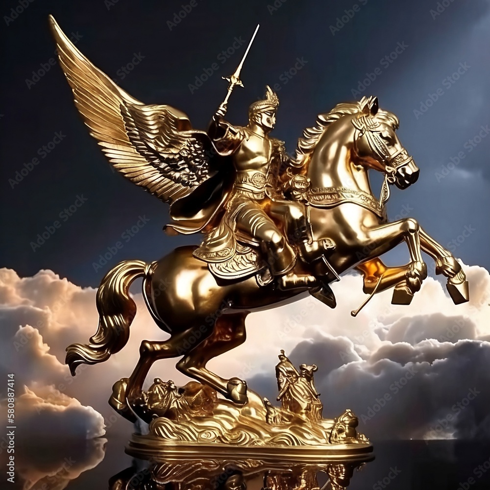 Georgian mythology, depicting the hero Batraz riding a winged horse ...