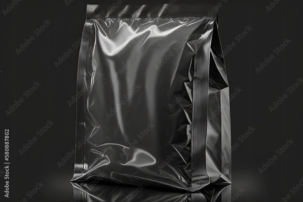 Transparent plastic wrap on the black background. Clean blank texture ...
