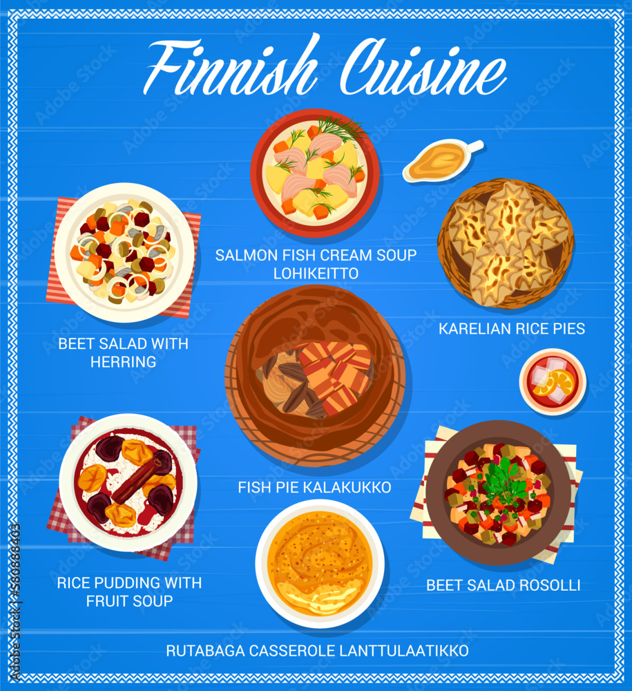 Vetor de Finnish cuisine restaurant food menu. Cream soup Lohikeitto ...