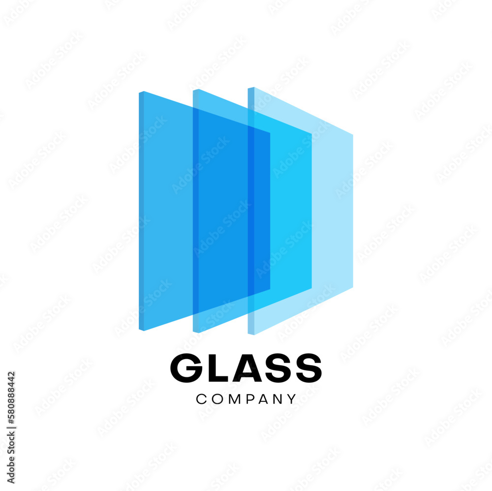 Glass icon with vector rectangular sheets of transparent blue plate or ...