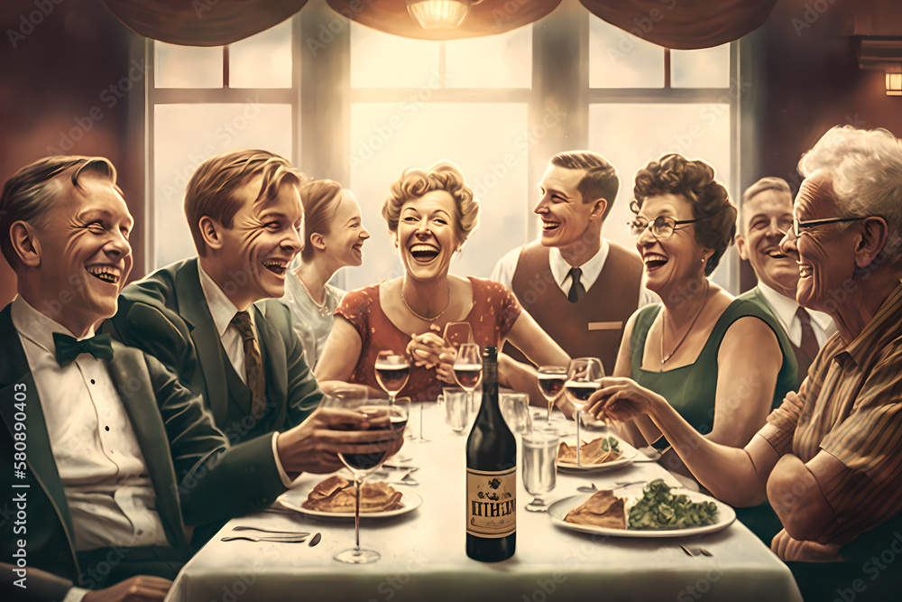 A classic cartoon of a big extended family having a celebration big ...