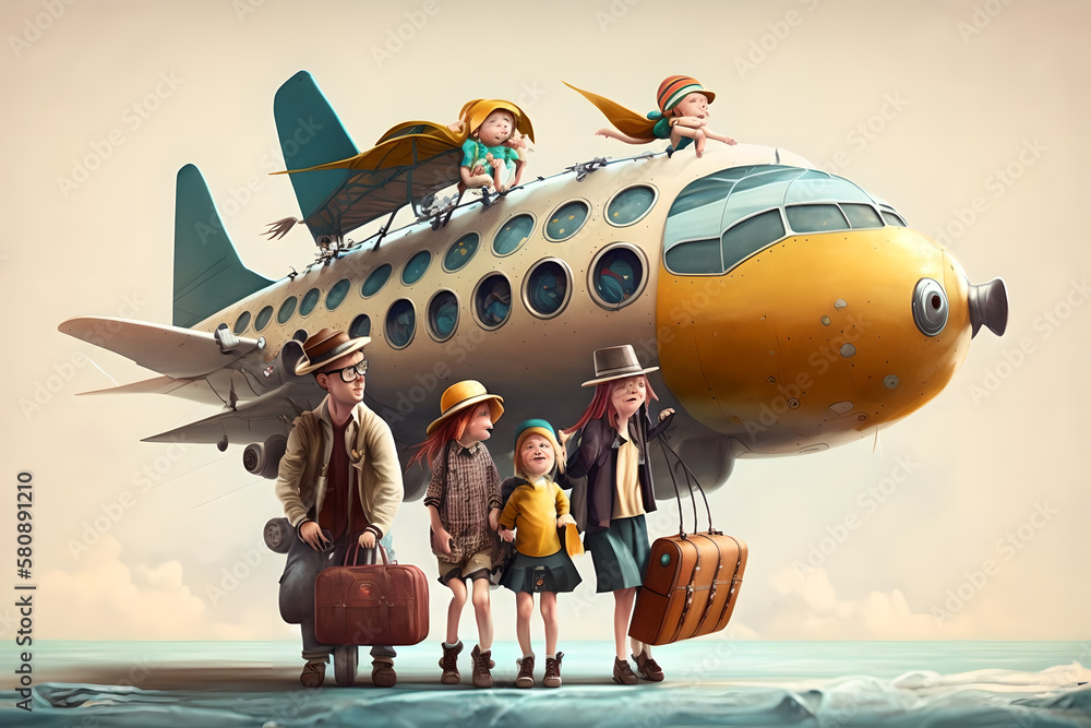 Funny cartoon of a weird family going on a vacation trip literally on ...