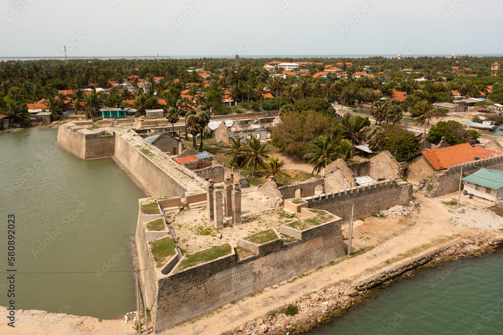 The ancient fort of Manar protecting the city from the sea. Sri Lanka ...
