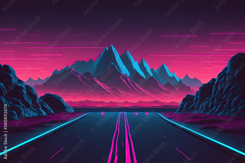 Pink and blue neon lights with a retro, futuristic flare illuminate a ...