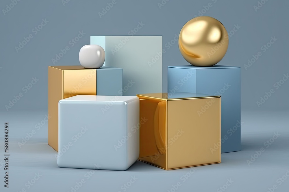 Four square boxes for displaying products, light blue and golden hues ...