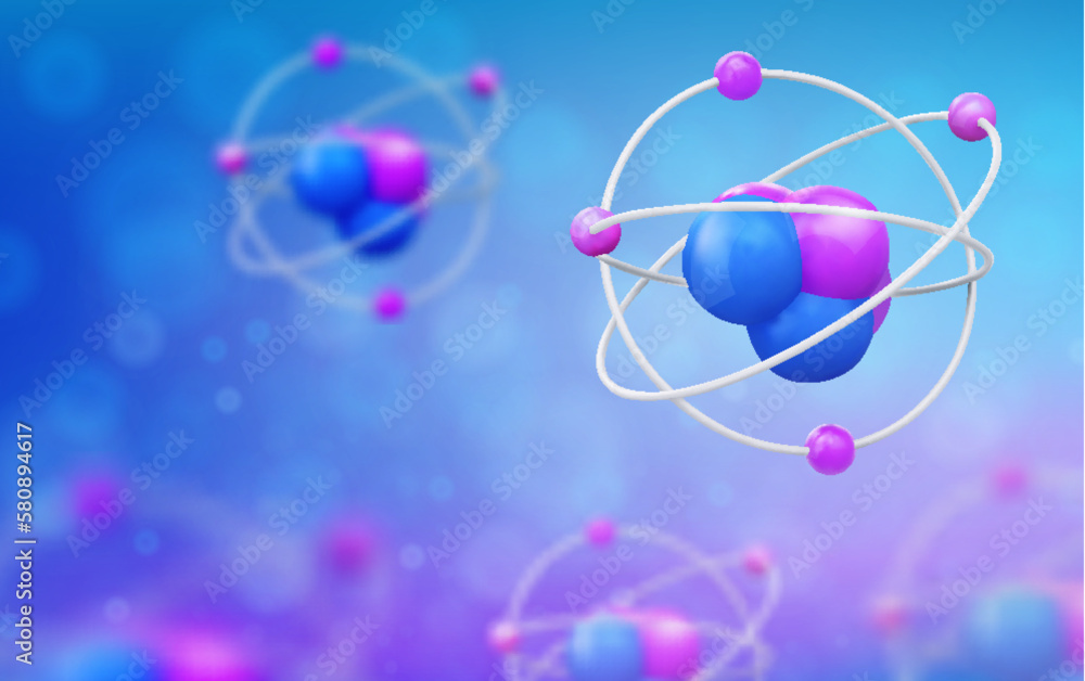 Atom close up. Realistic 3d vector with the effect low depth of field ...