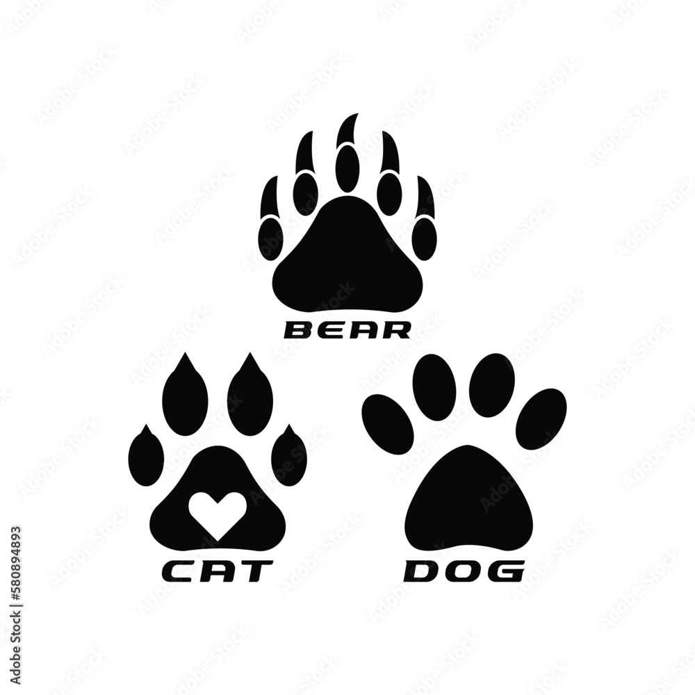 Bear paws, Dog paws and Cat paws . Different animal paw . Paw Prints ...