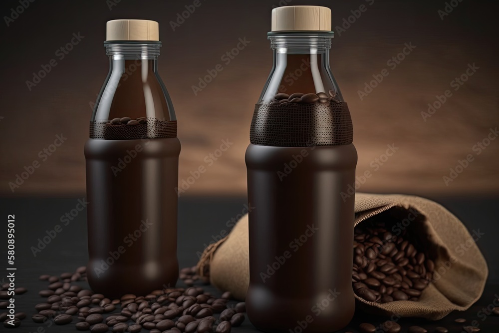 Finished coffee in a plastic bottle. Coffee that is ready to drink in ...