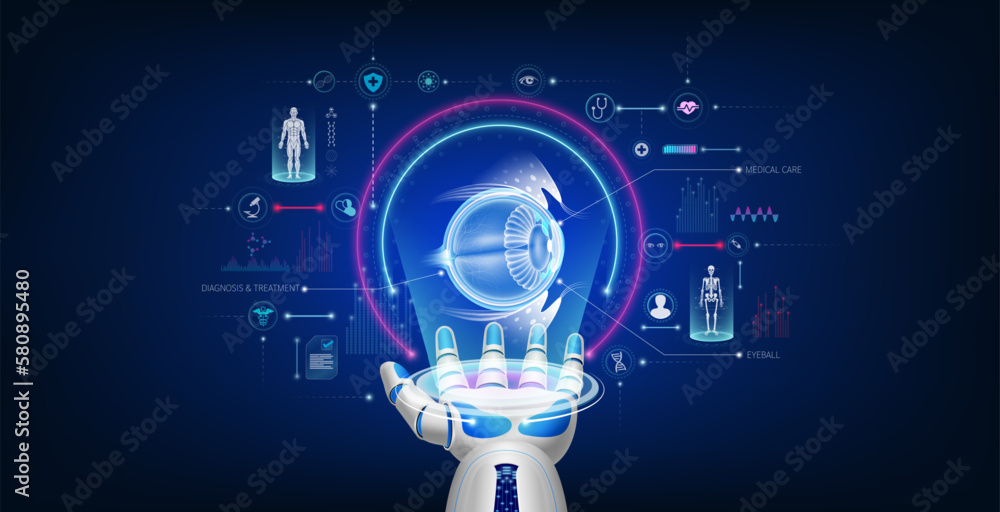 Futuristic medical cybernetic robotics technology. Human eyeball ...