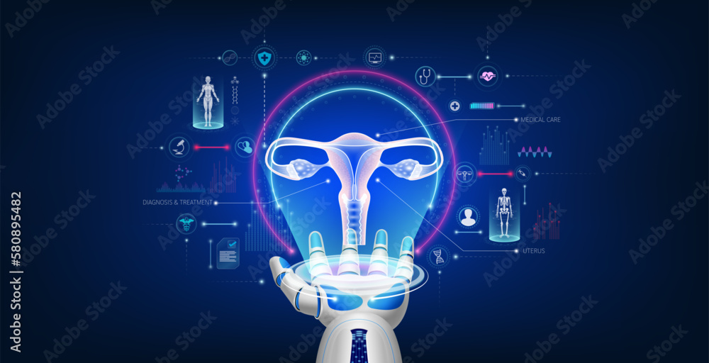 Futuristic medical cybernetic robotics technology. Female uterus ...