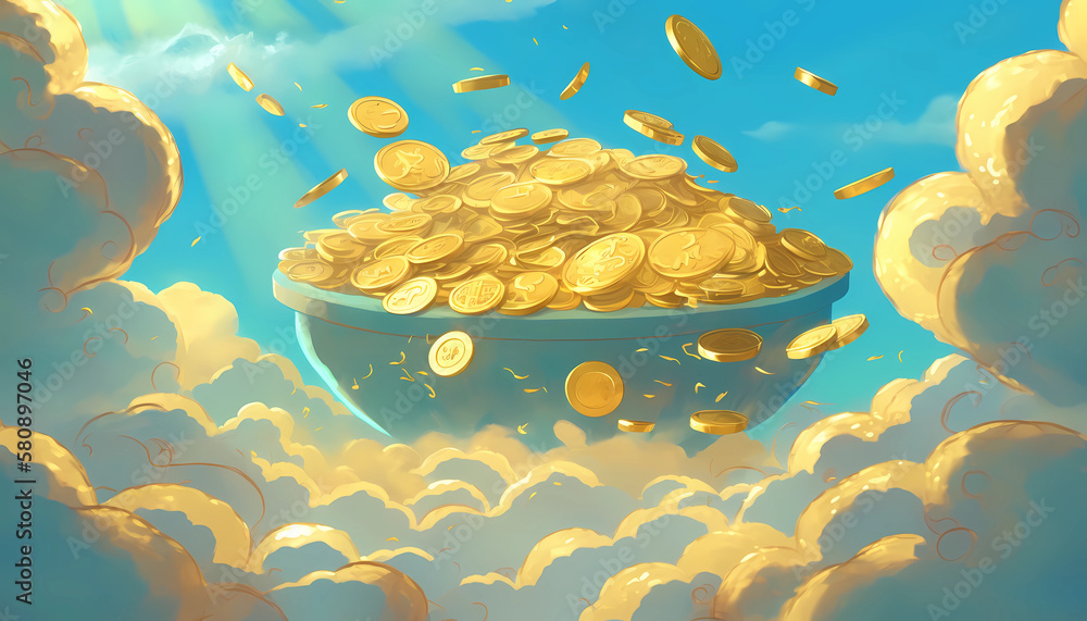 a pot of gold overflowing with shimmering gold coins. digital art ...