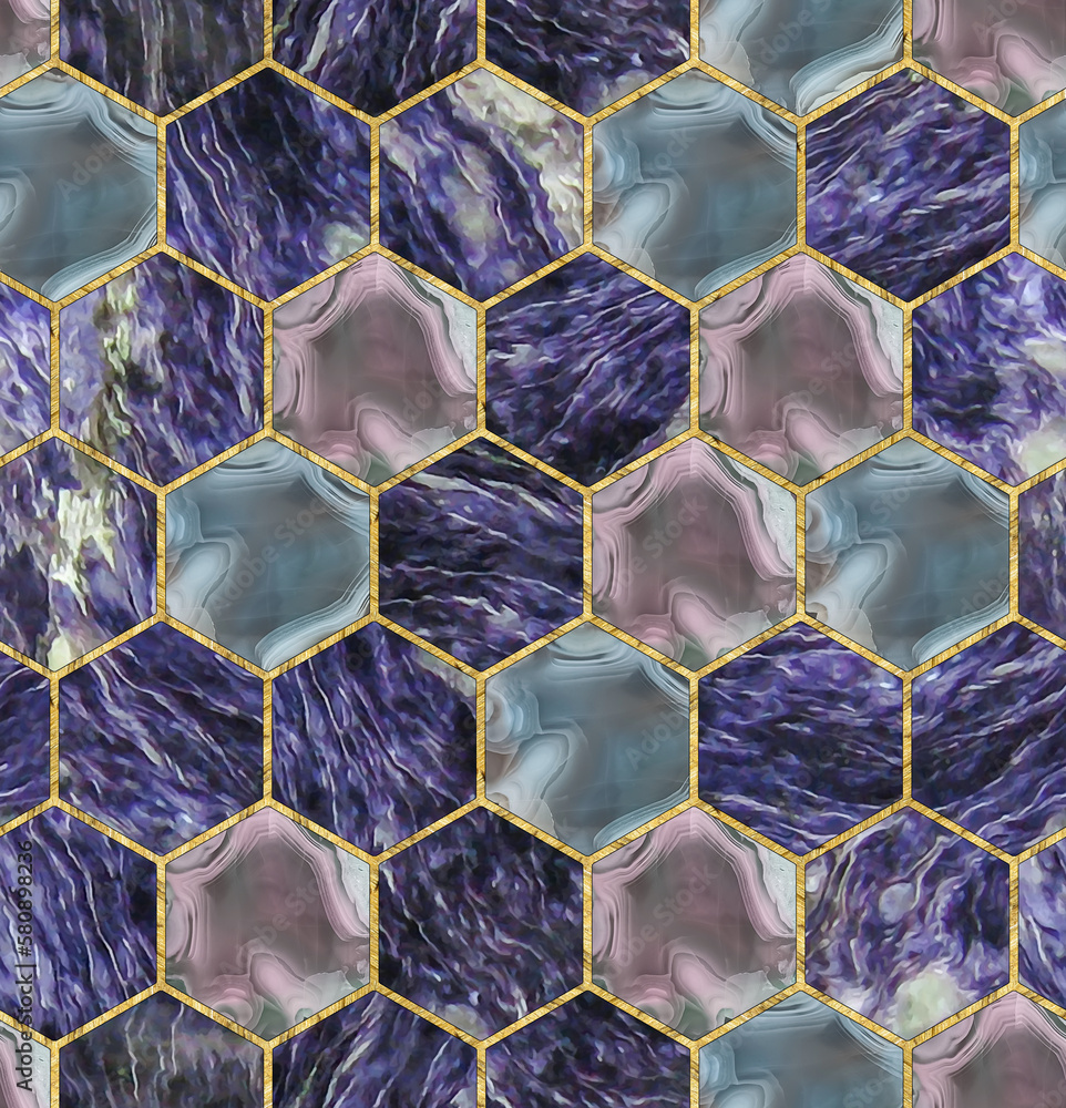 Hexagon seamless texture. Mosaic, inlay. Illustration in stained glass ...