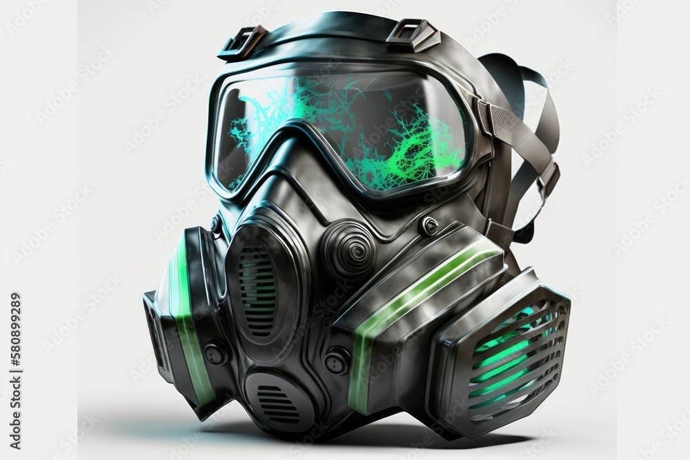 futuristic chemical gas mask with shielding metal filters that have ...