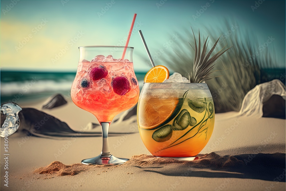 Summer Cocktails At Beach In 8k Created With Generative Ai Technology 7474