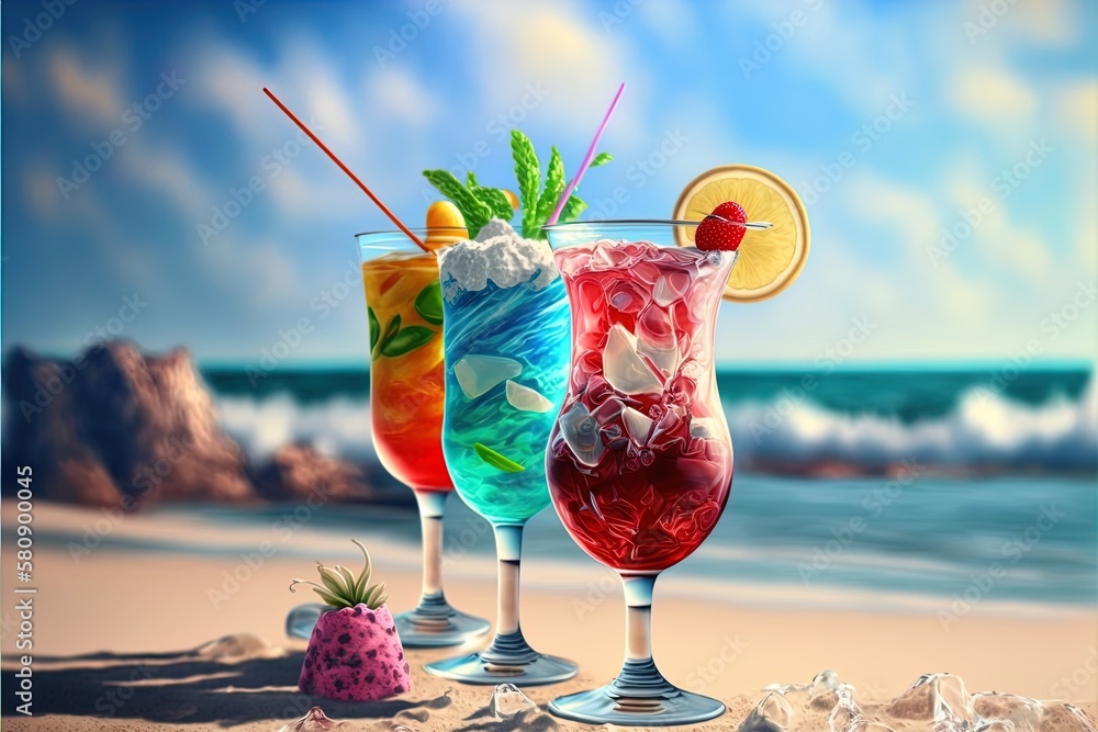Summer Cocktails At Beach In 8k Created With Generative Ai Technology 7670