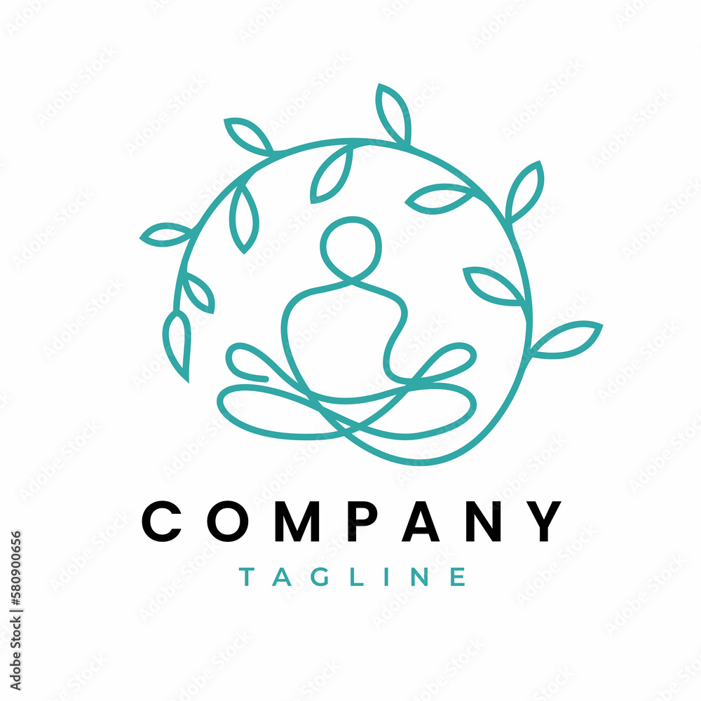 Yoga Circle Floral Logo Design Stock Vector | Adobe Stock